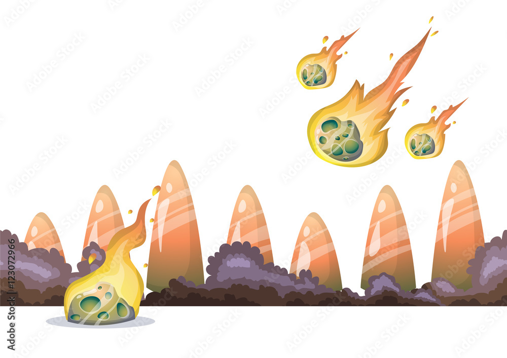 cartoon vector Meteor object with separated layers for game art and ...