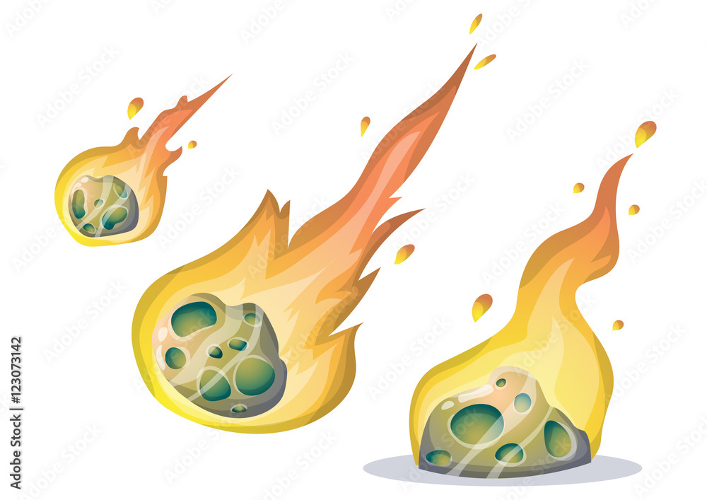 cartoon vector Meteor object with separated layers for game art and ...