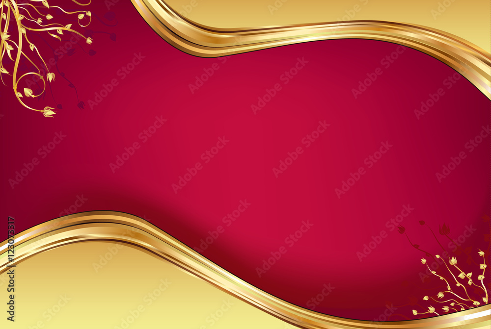 Golden Red floral background for print. CMYK colors; can be used as ...