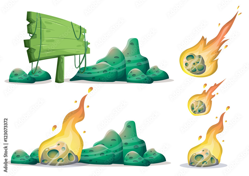 cartoon vector Meteor object with separated layers for game art and ...