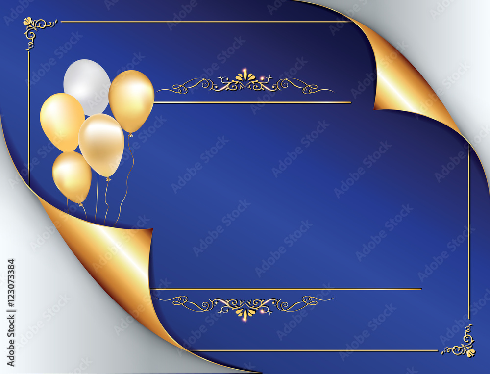 Blue elegant background with balloons. Can be used for a birthday card ...