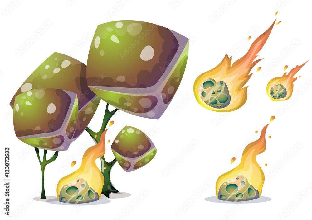 cartoon vector Meteor object with separated layers for game art and ...