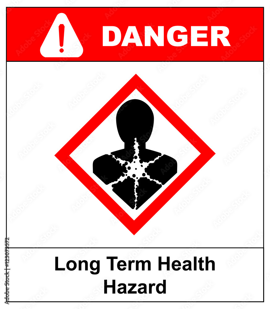 Long term health hazard, man in red rhombus symbol. Danger banner for ...