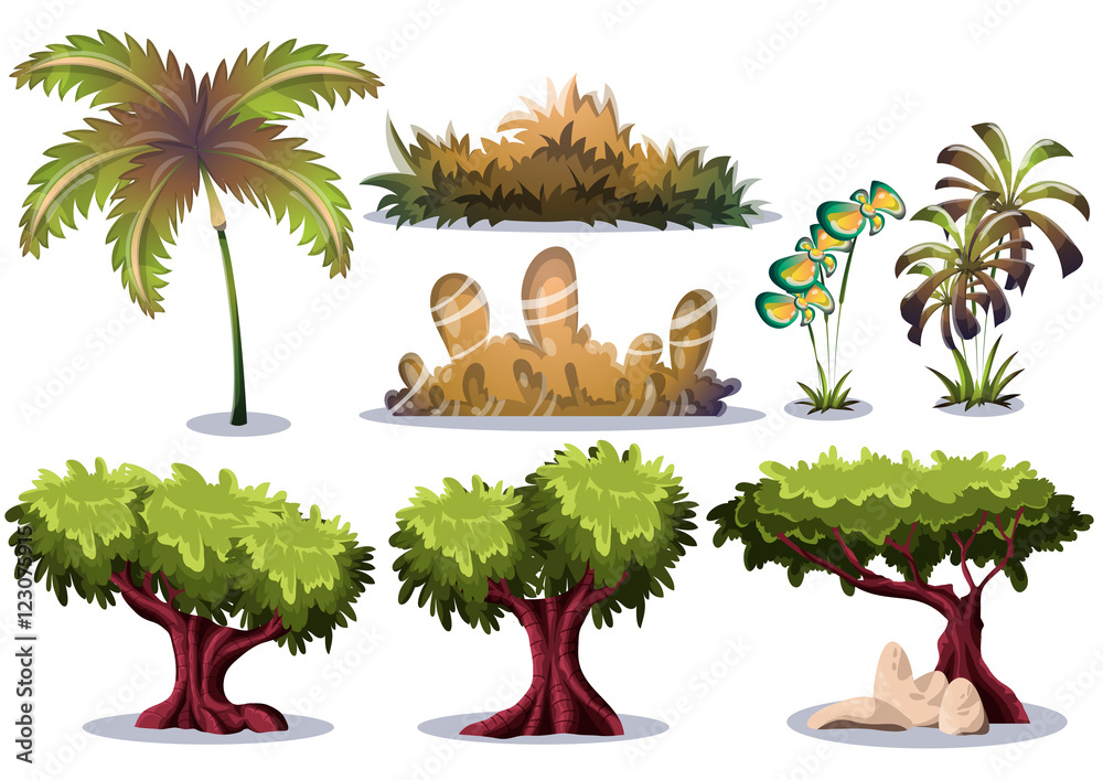 cartoon vector nature landscape object with separated layers for game ...