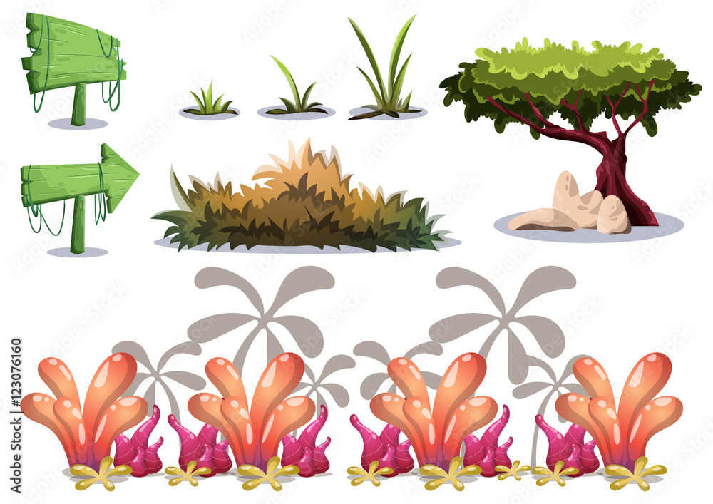 cartoon vector nature landscape object with separated layers for game ...