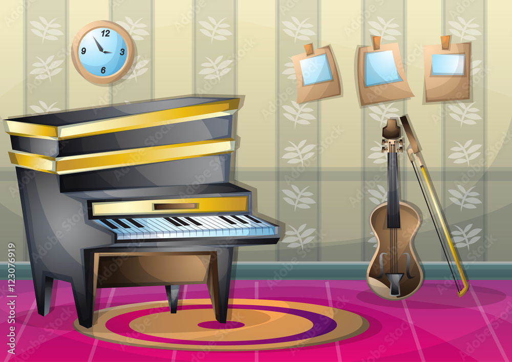cartoon vector illustration interior music room with separated layers ...