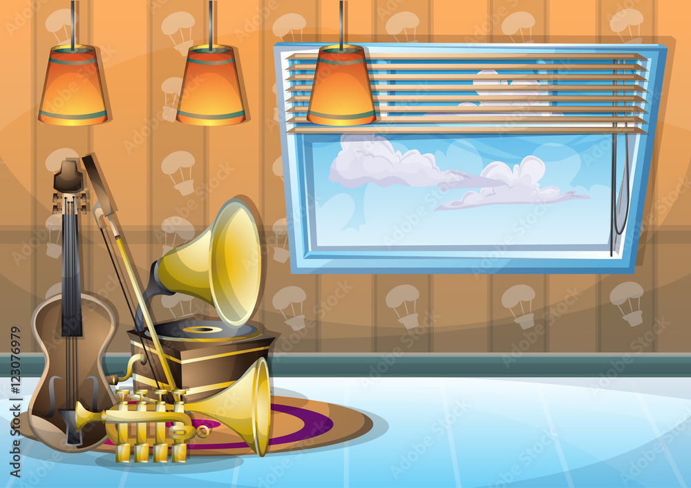 cartoon vector illustration interior music room with separated layers ...