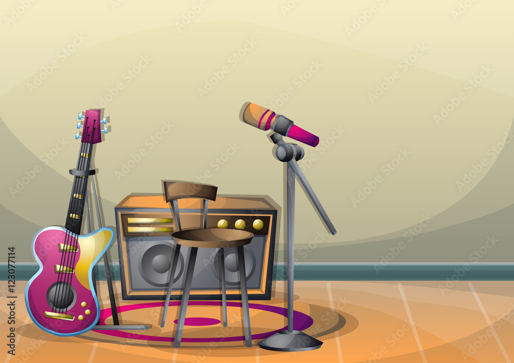 cartoon vector illustration interior music room with separated layers ...