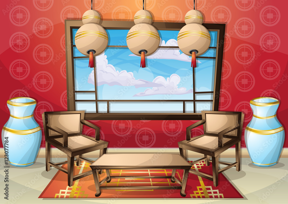 cartoon vector illustration interior chinese room with separated layers ...
