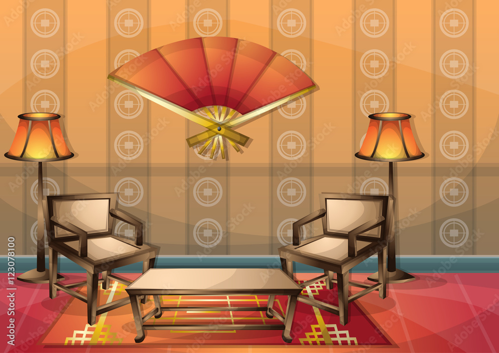 cartoon vector illustration interior chinese room with separated layers ...
