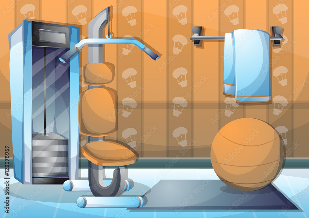 cartoon vector illustration interior fitness room with separated layers ...