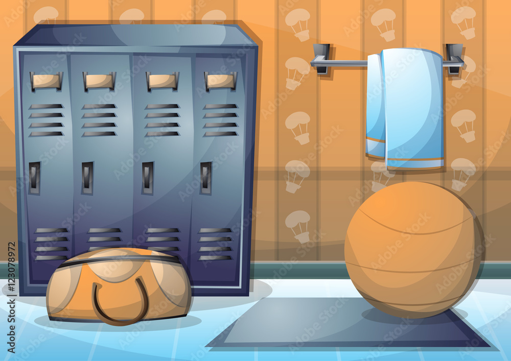 cartoon vector illustration interior fitness room with separated layers ...