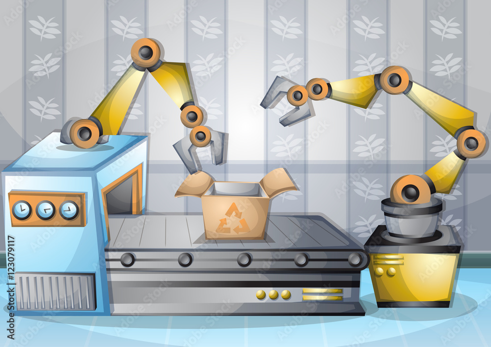 cartoon vector illustration interior factory room with separated layers ...