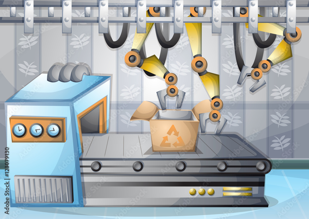 cartoon vector illustration interior factory room with separated layers ...