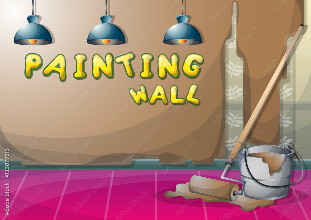 cartoon vector illustration interior painting wall with separated ...