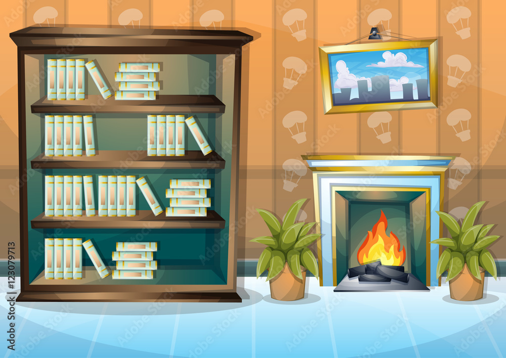 cartoon vector illustration interior library room with separated layers ...