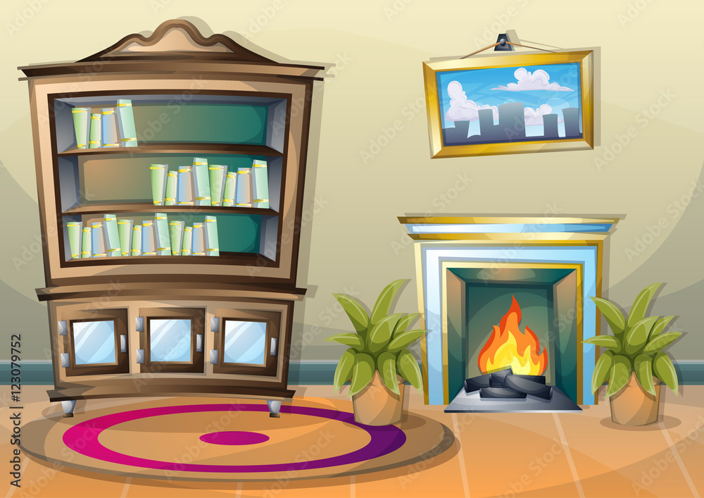 cartoon vector illustration interior library room with separated layers ...