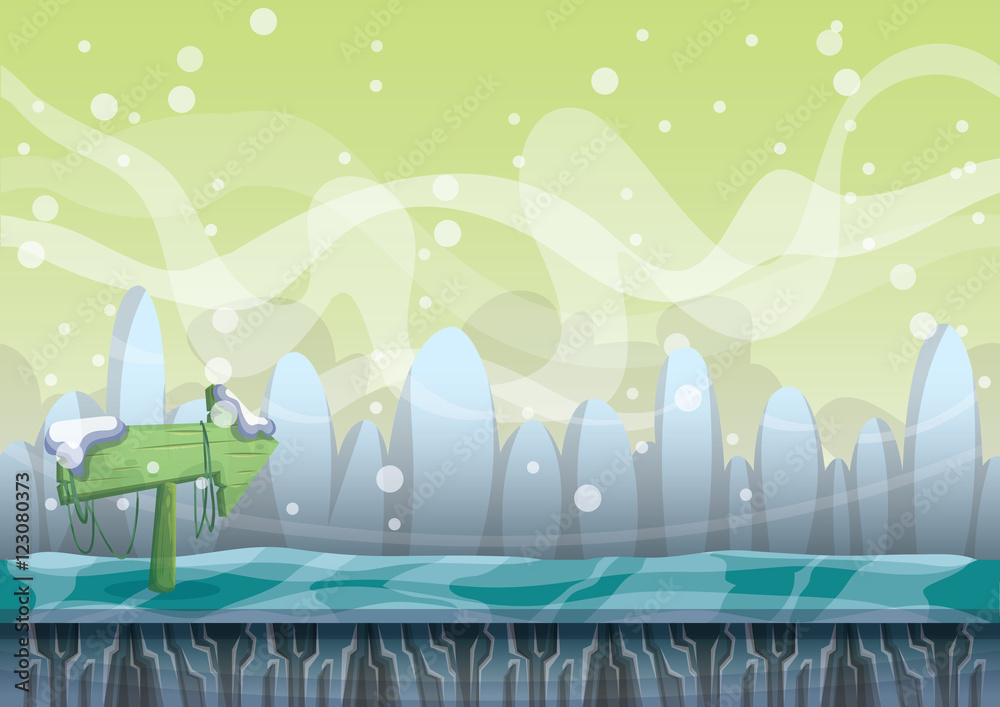 cartoon vector snow landscape background with separated layers for game ...