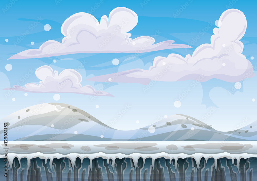 cartoon vector snow landscape background with separated layers for game ...