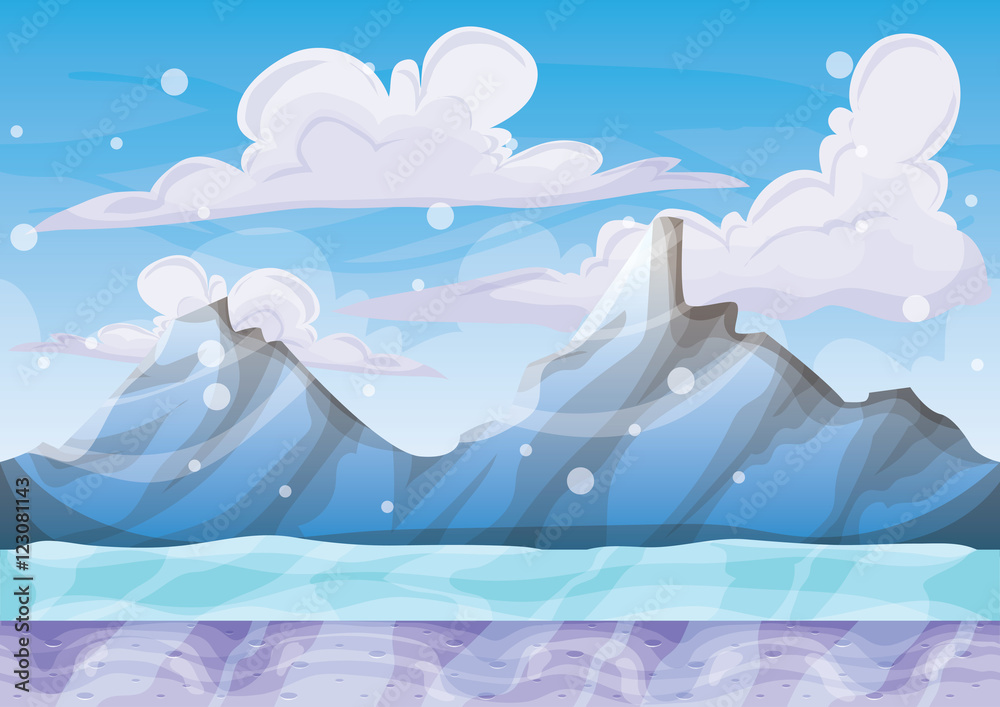 cartoon vector snow landscape background with separated layers for game ...
