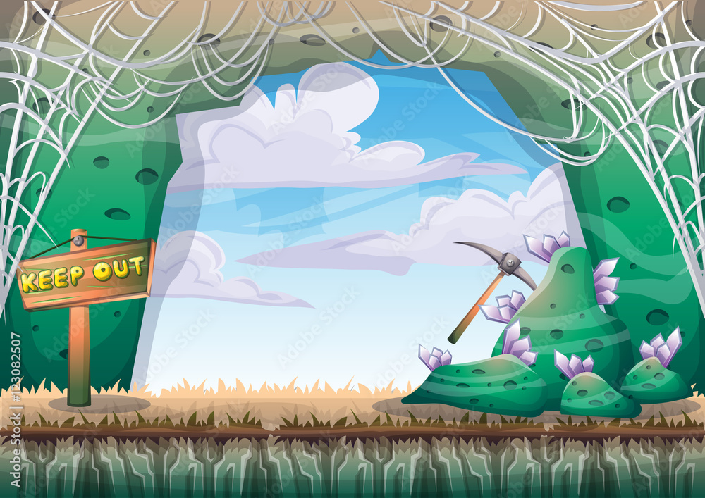 cartoon vector cave with separated layers for game and animation game ...