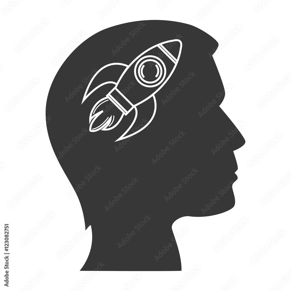 human head profile with space rocket icon inside. silhouette vector ...