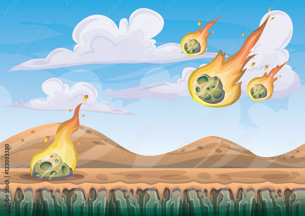 cartoon vector landscape with meteor background with separated layers ...