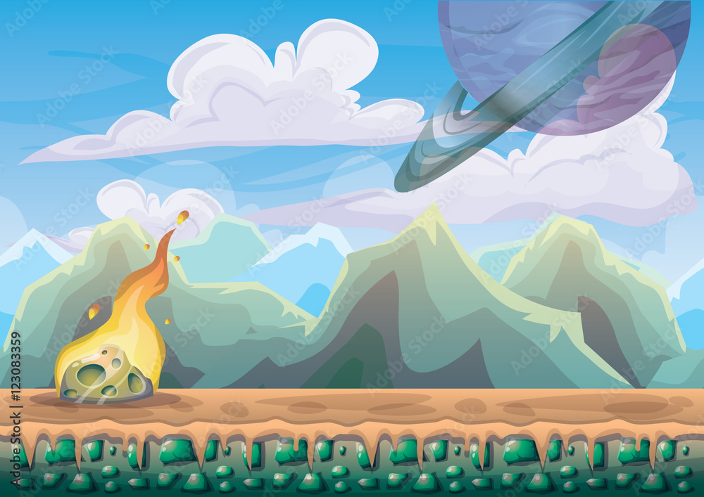 cartoon vector landscape with meteor background with separated layers ...