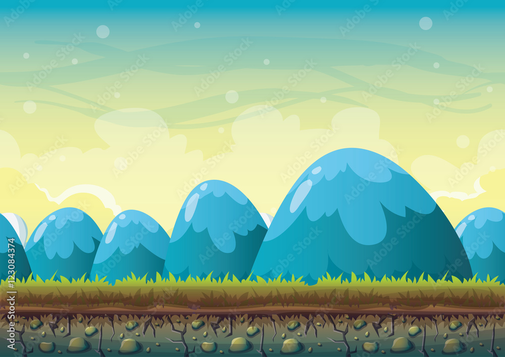 cartoon vector nature landscape background with separated layers for ...