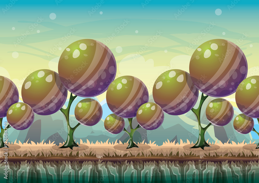 cartoon vector nature landscape background with separated layers for ...