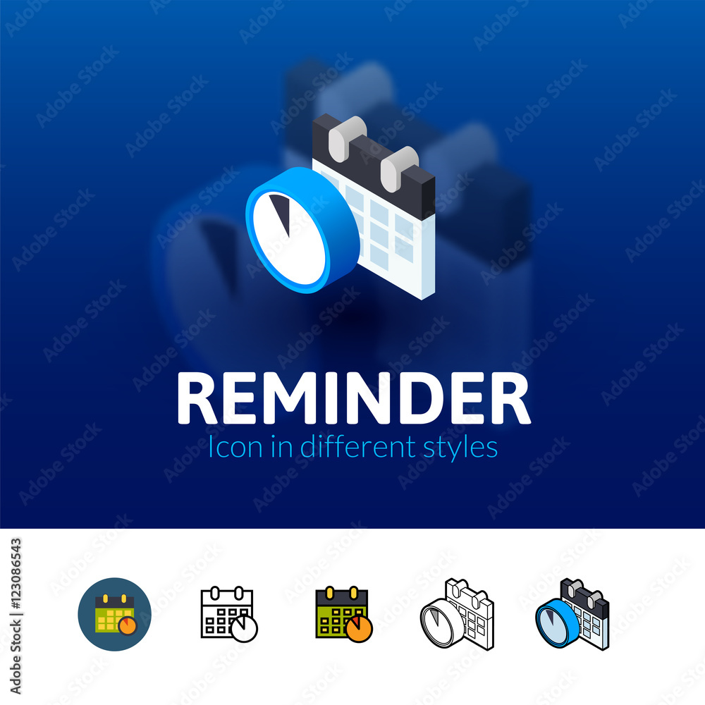 Reminder icon in different style Stock Vector | Adobe Stock