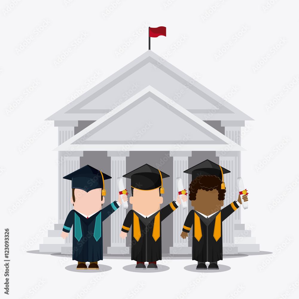 graduation cap diploma building boy male suit cartoon graduate ...