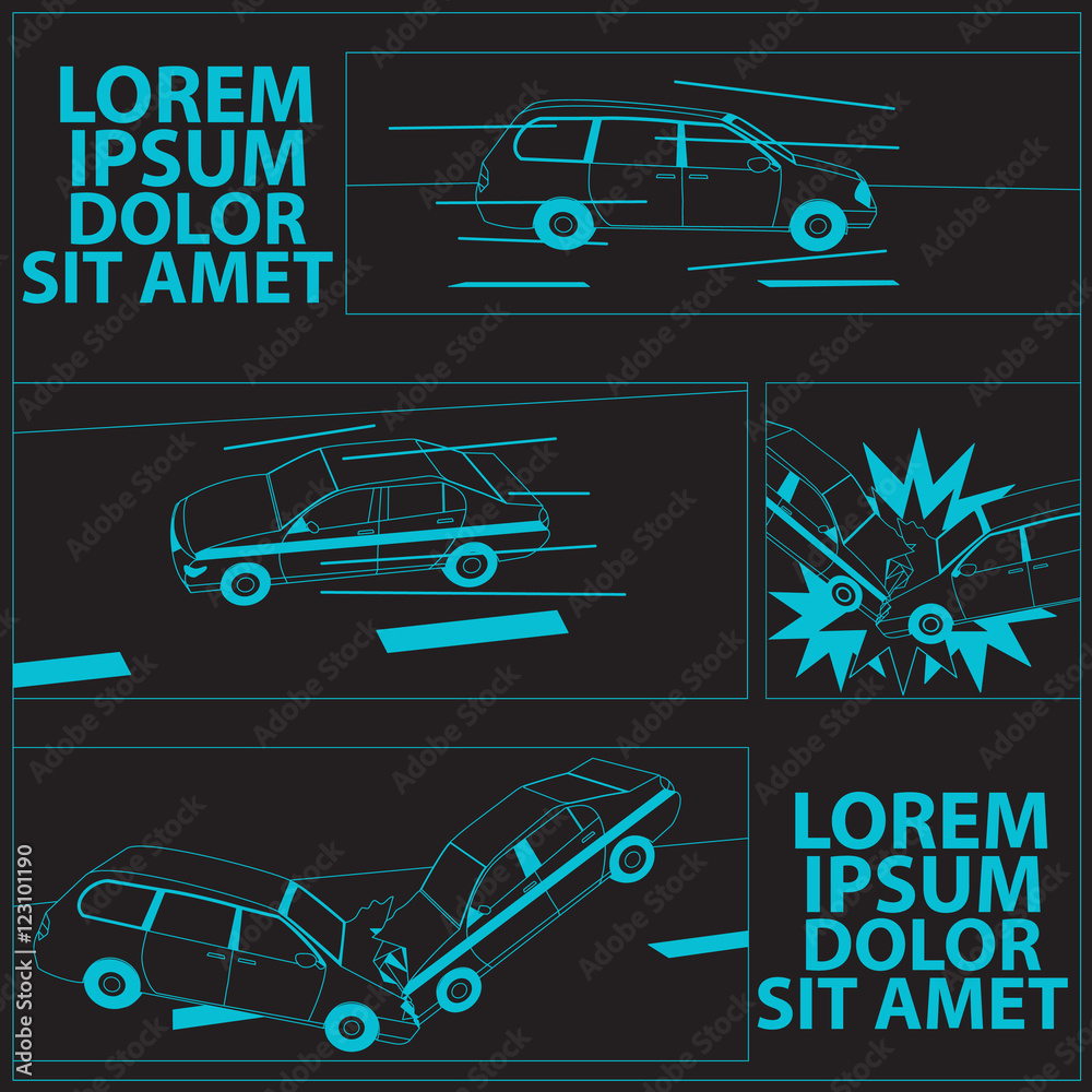 Car crash with comic table. Stock Vector | Adobe Stock
