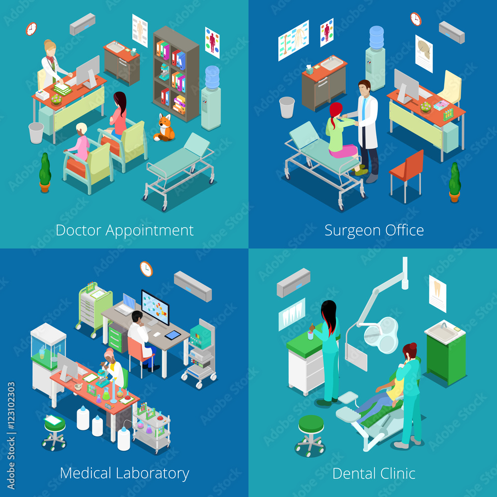 Isometric Hospital Interior. Doctor Appointment, Medical Laboratory ...