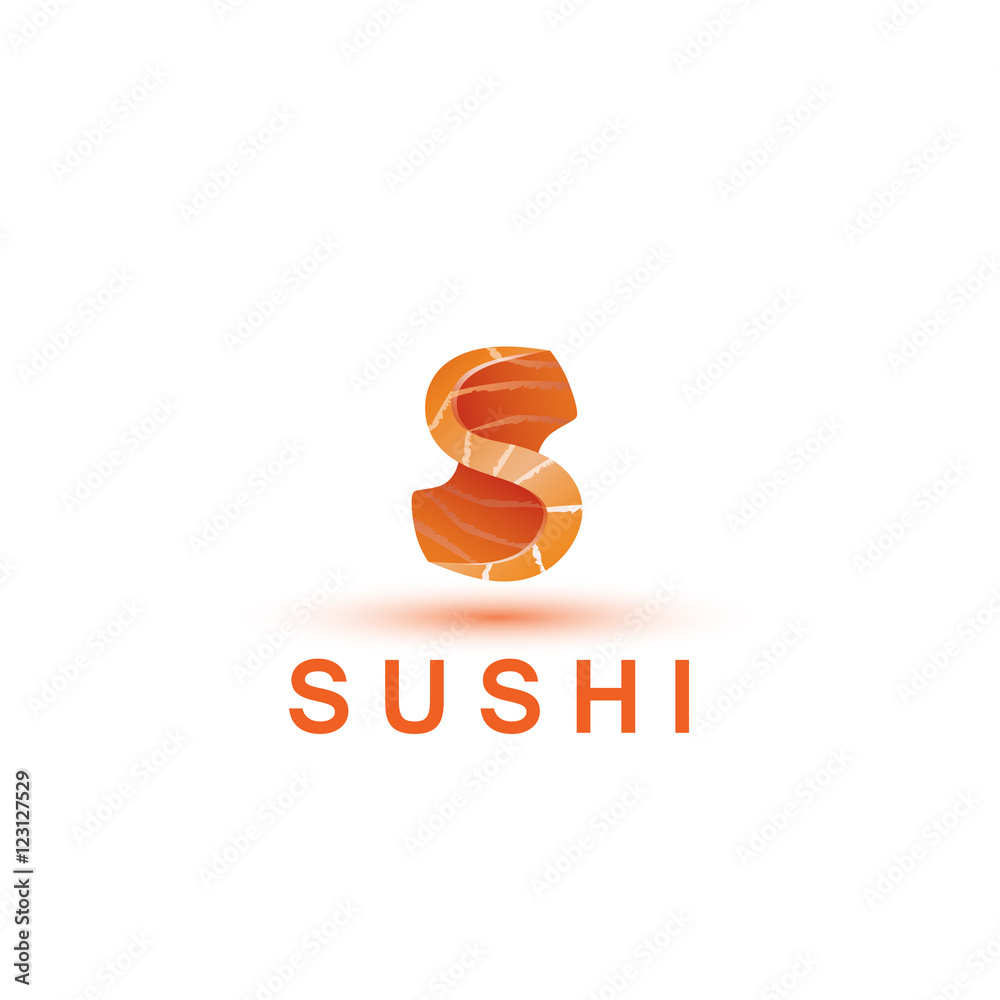 Sushi logo template. The letter S looks like a fresh piece of salmon ...