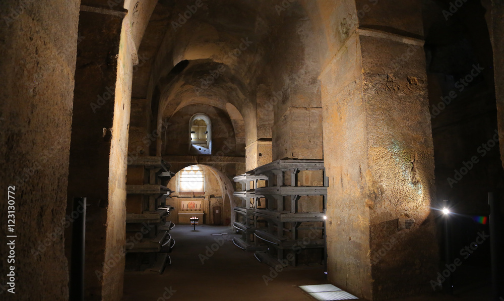 Catacombs, Monolíthic church, Saint Emilion, France Stock Photo | Adobe ...