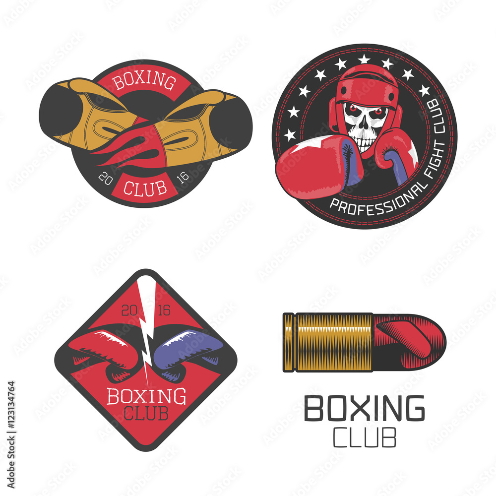Boxing, box club set of vector icons, logo, symbol, emblem, signs Stock ...