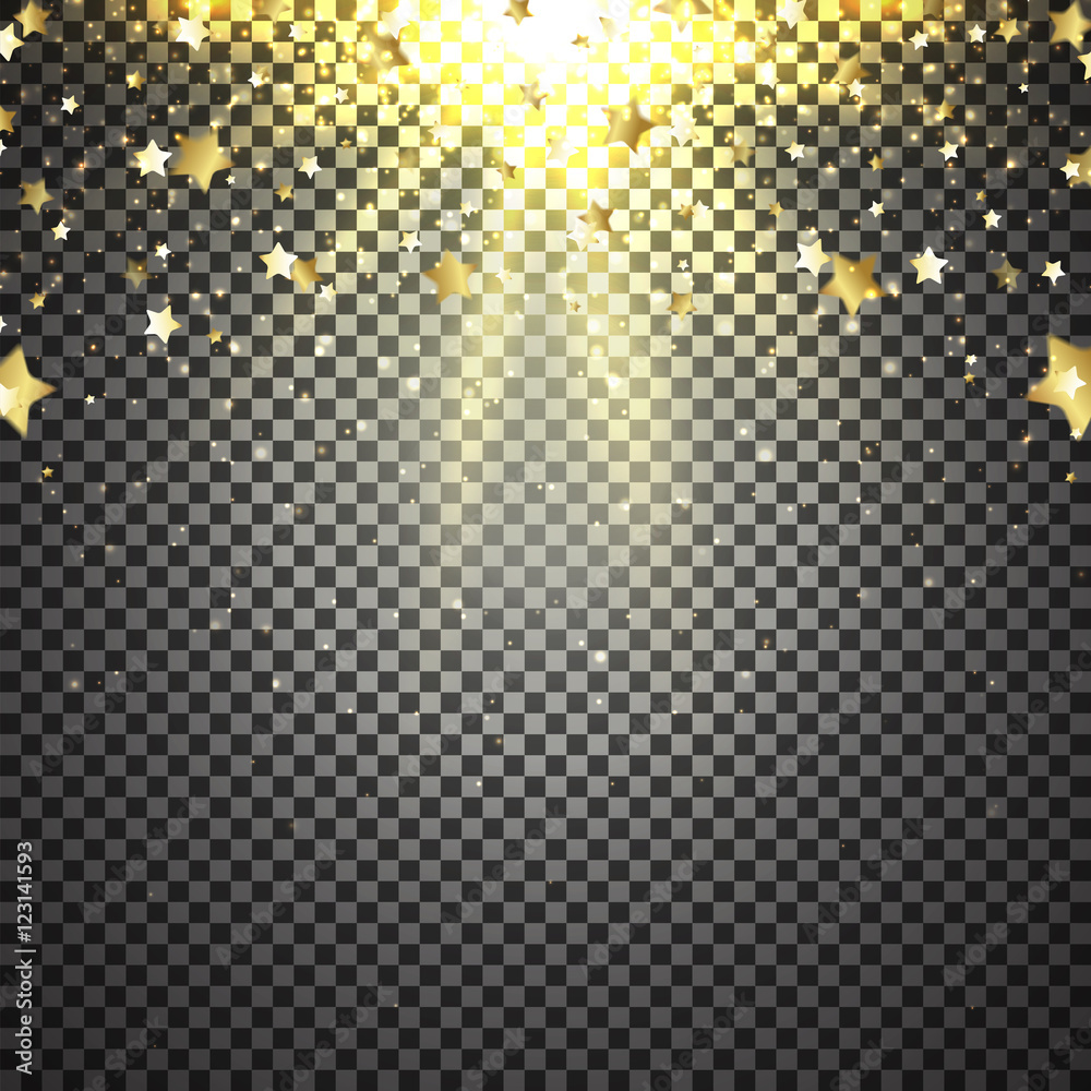 Transparent background with flying stars. Vector illustration. Shiny ...