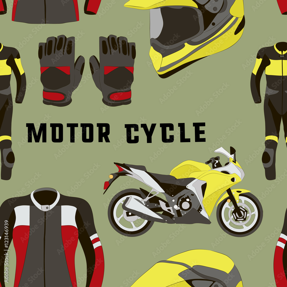 Vector set of motorcycle accessories pattern Stock-Vektorgrafik | Adobe ...