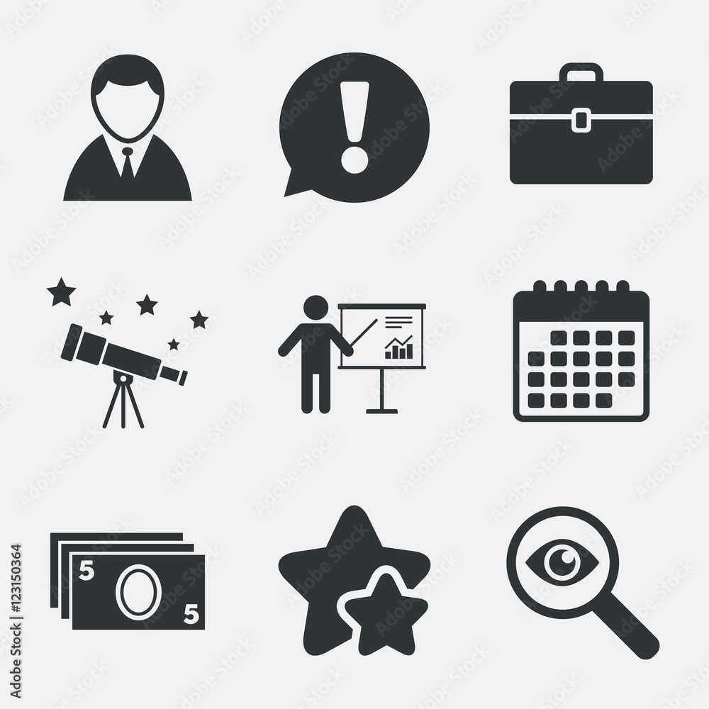 Businessman signs. Human and cash money icons. Stock Vector | Adobe Stock