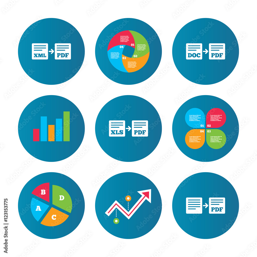 Export file signs. Convert DOC to PDF symbols. Stock Vector | Adobe Stock