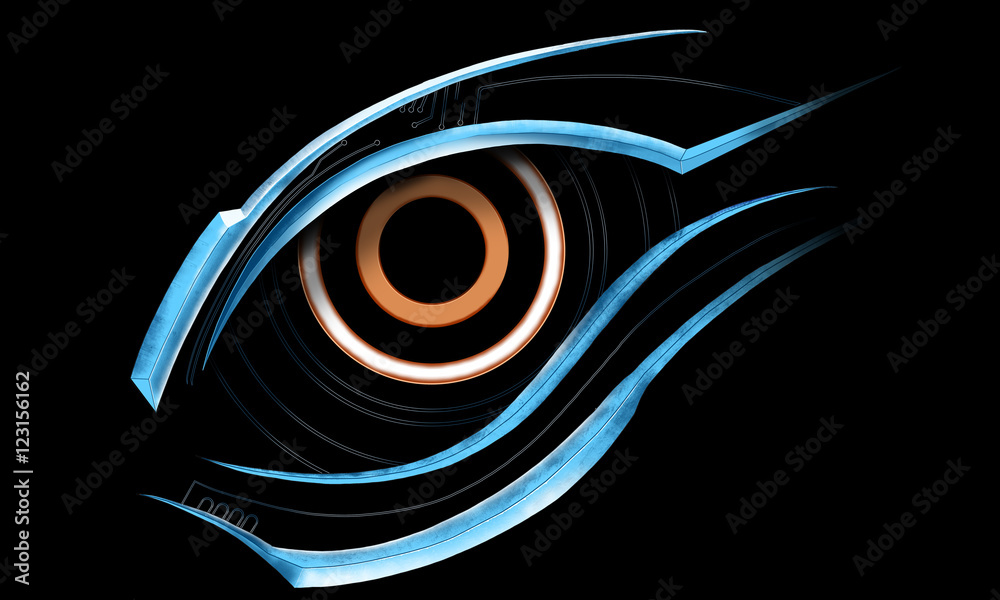 Blue bionic eye tattoo design with black background Stock Illustration ...