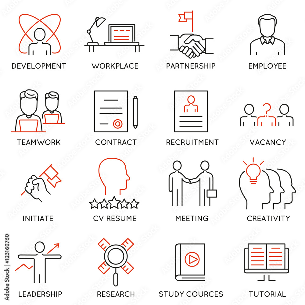 Vector set of 16 icons related to business management, strategy, career ...