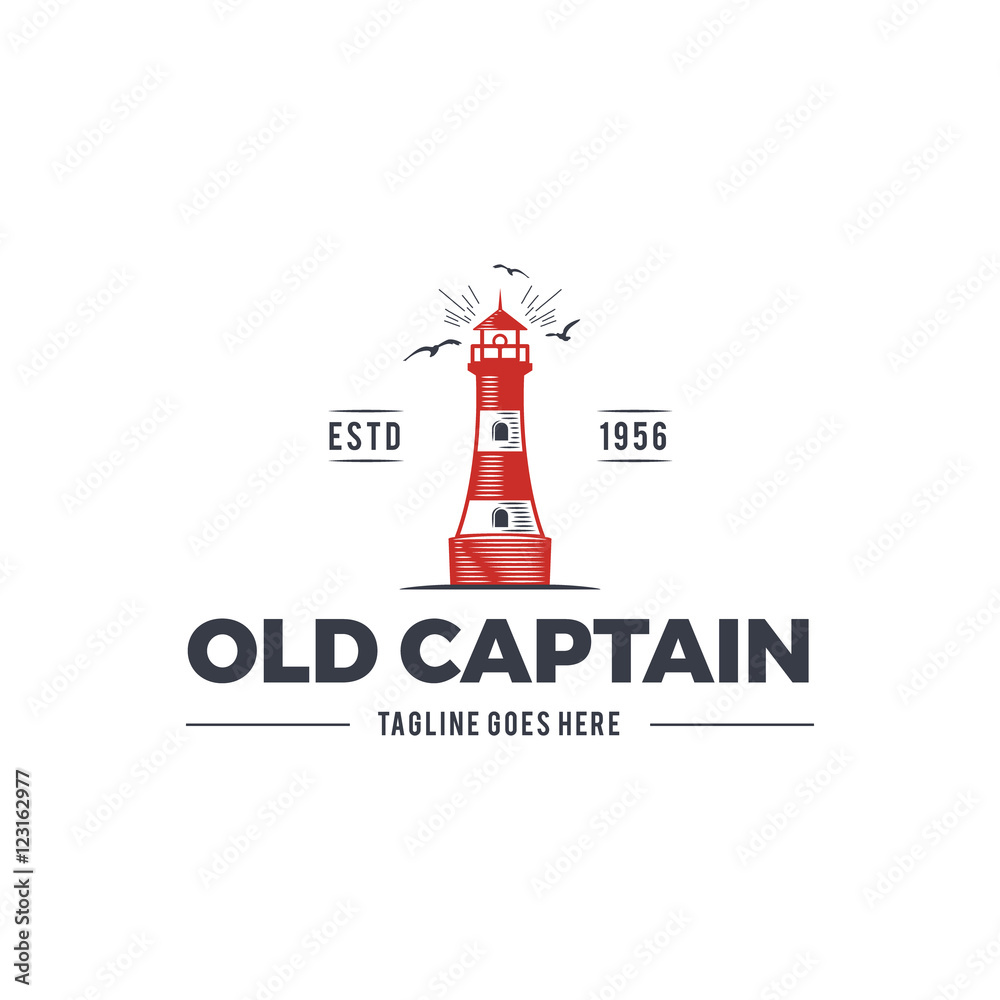 Nautical logo design, icon Old captain emblem with sea elements ...