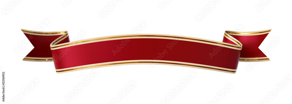Curled red ribbon banner with gold border - arc and wavy ends Stock ...