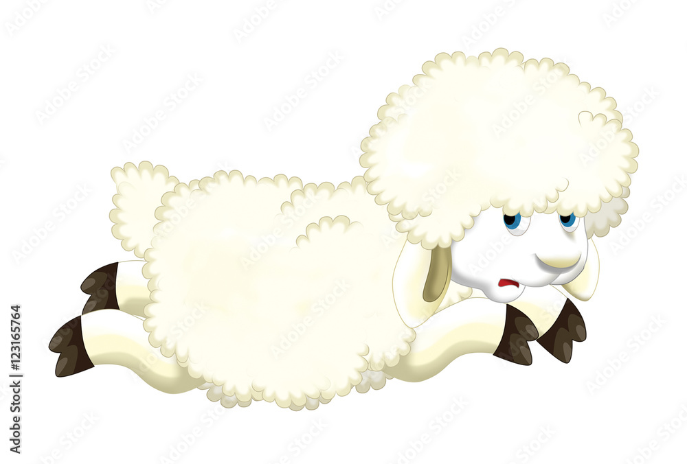 Cartoon funny sheep standing and watching - isolated - illustration for ...