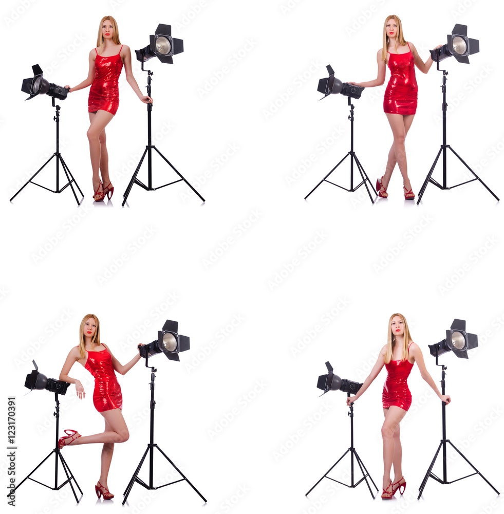 Young model during photoshoot in the studio Photos | Adobe Stock