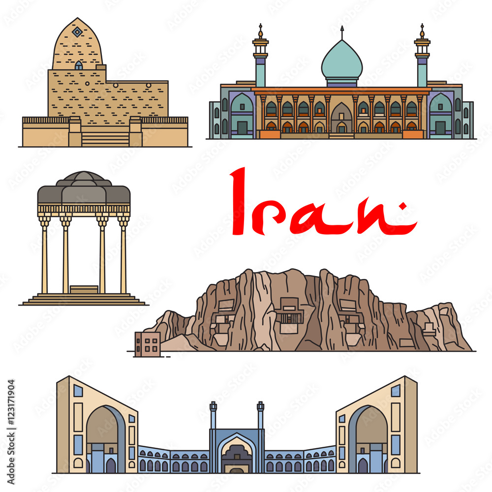 Iran architecture landmarks, sightseeings Stock Vector | Adobe Stock