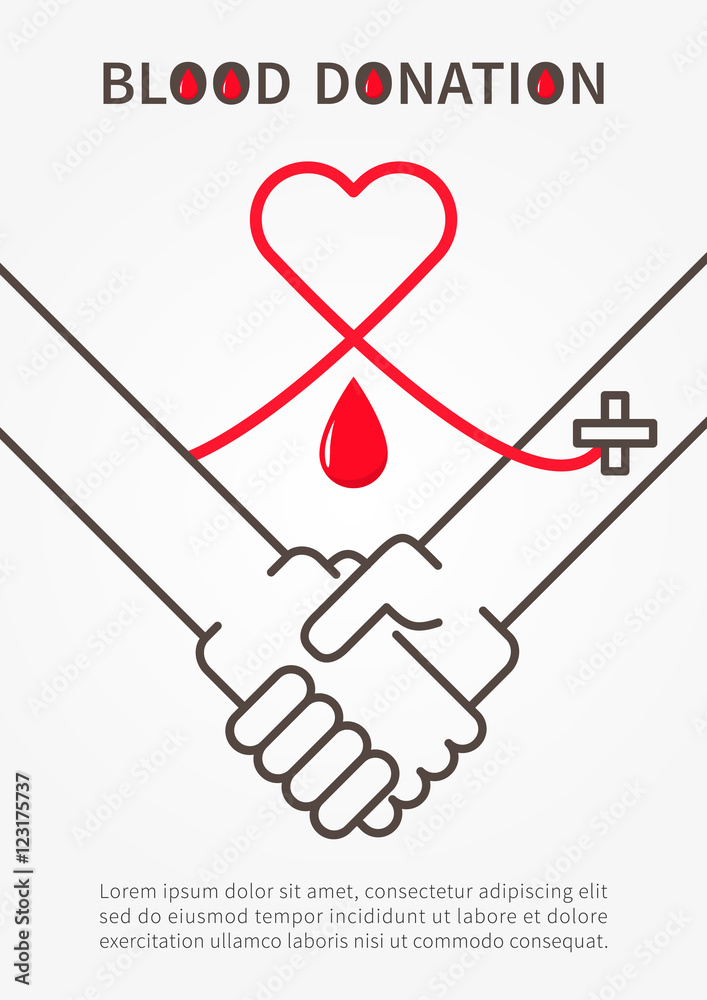 Blood Donation Handshake vector illustration with red heart and sample ...
