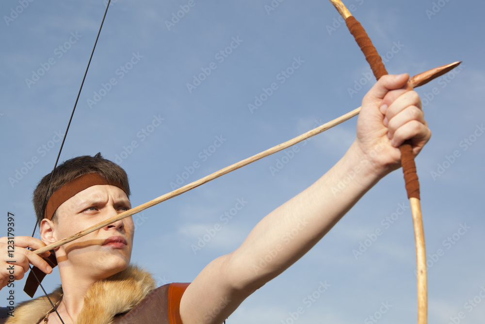 Robin Hood. Archer with arrow and long bow Stock-Foto | Adobe Stock